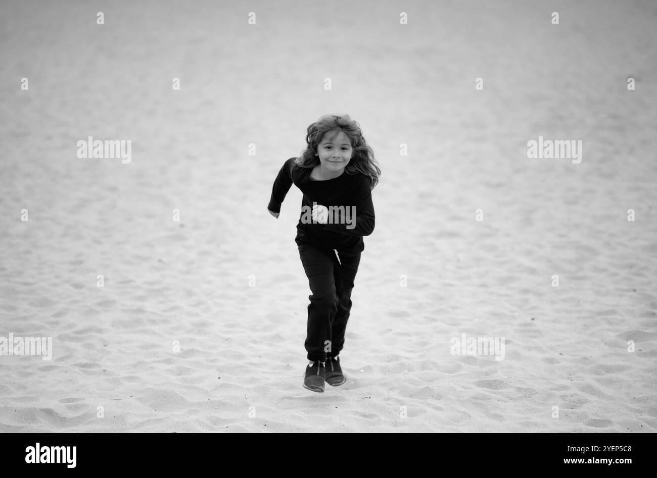 Morning running with children. Child runner running in the nature ...