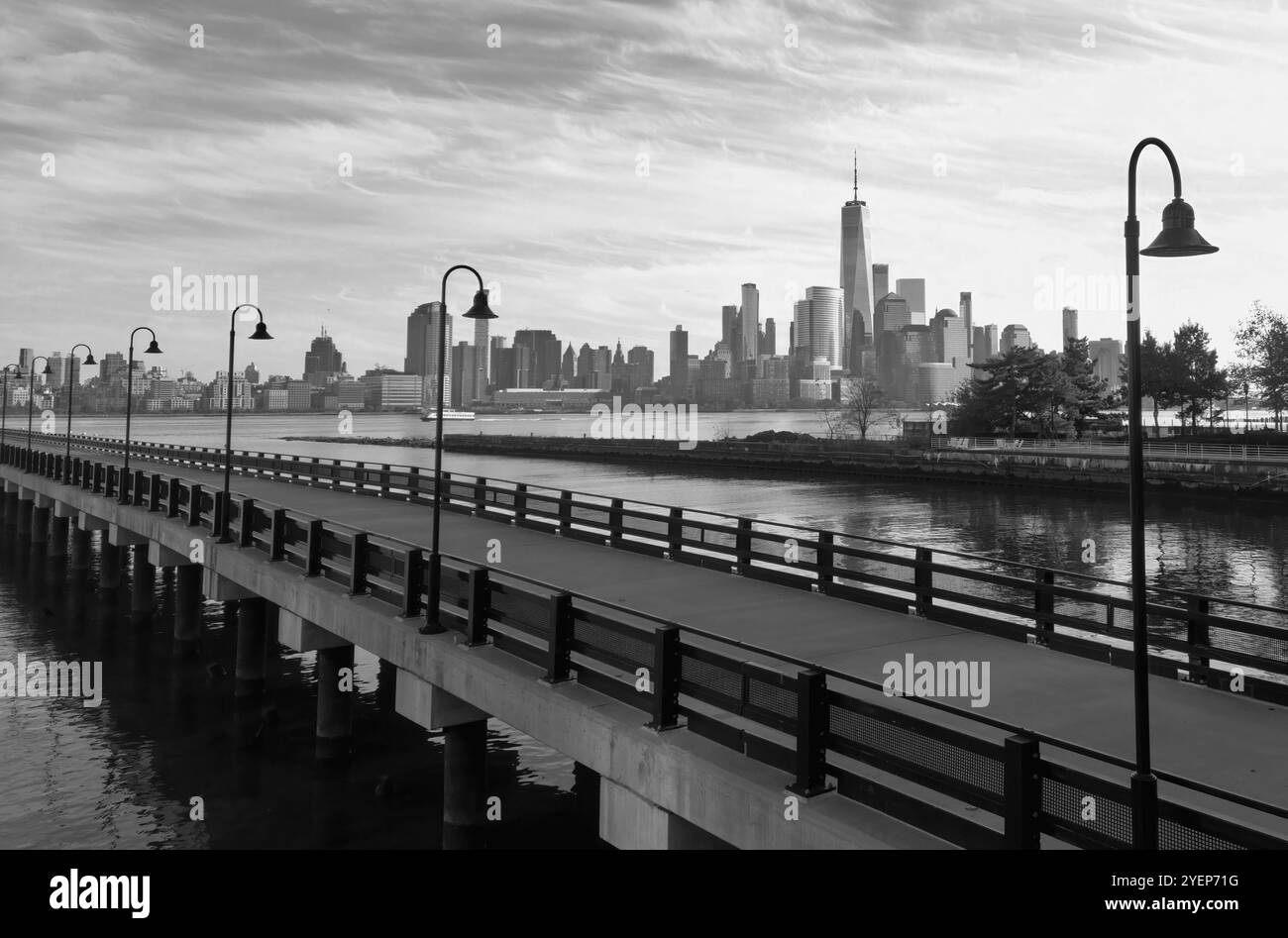 Drone aerial view downtown skyscrapers Black and White Stock Photos ...