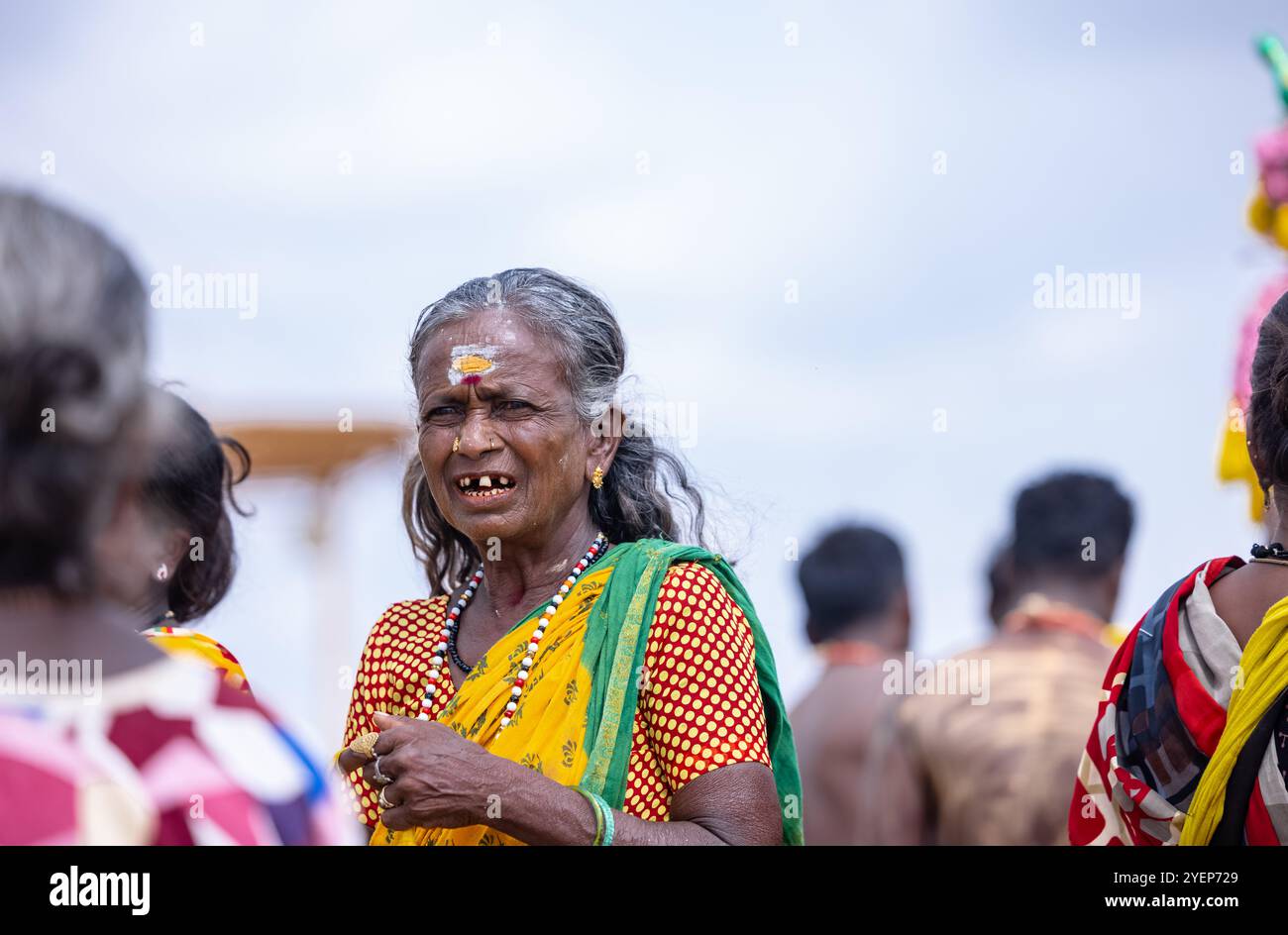Kulasai Dasara, Portrait of indian hindu devotee with painted face and ...