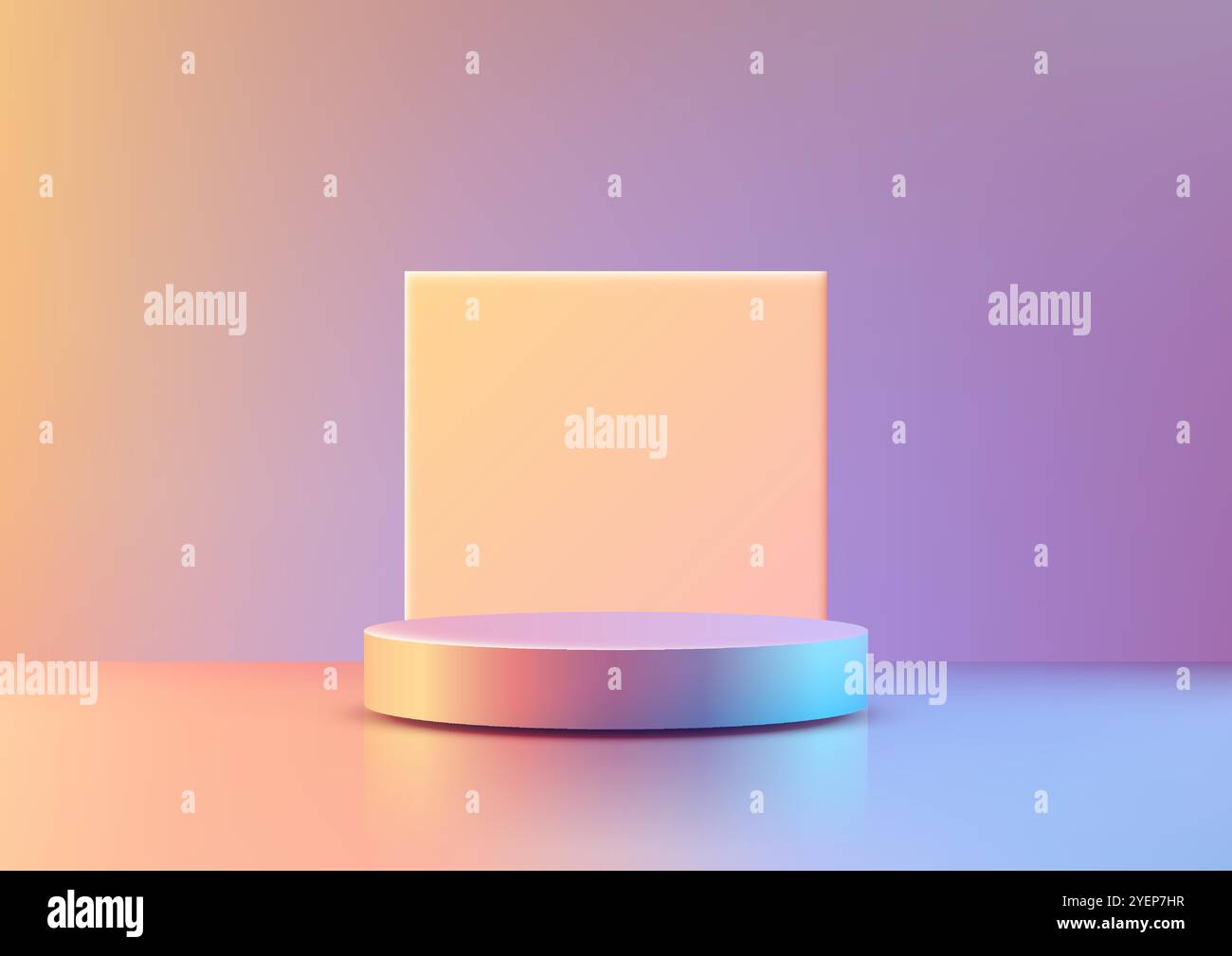 Modern 3D colorful podium with yellow square backdrop set against a ...