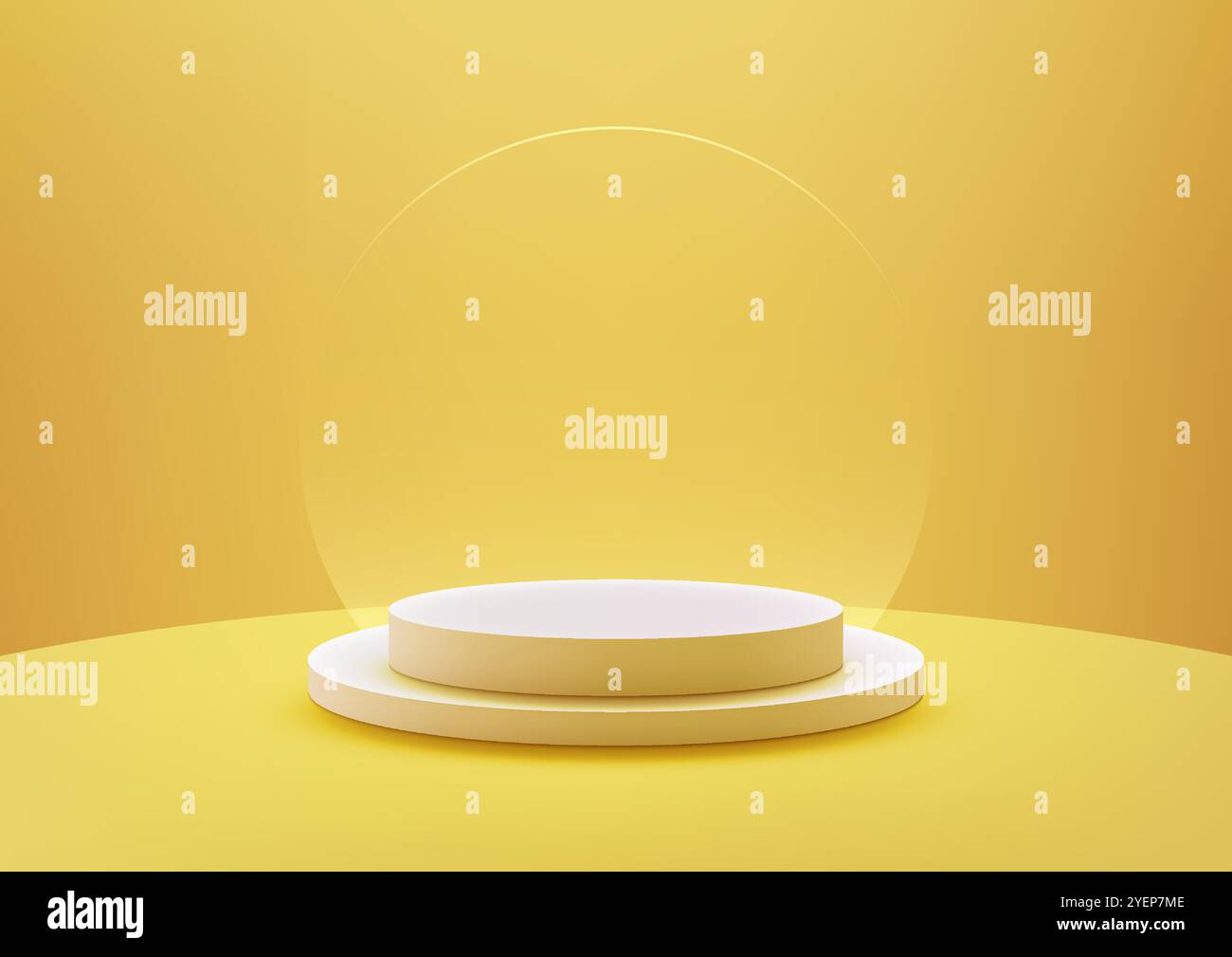 Modern 3D podium in bright yellow scene with a transparent circular ...