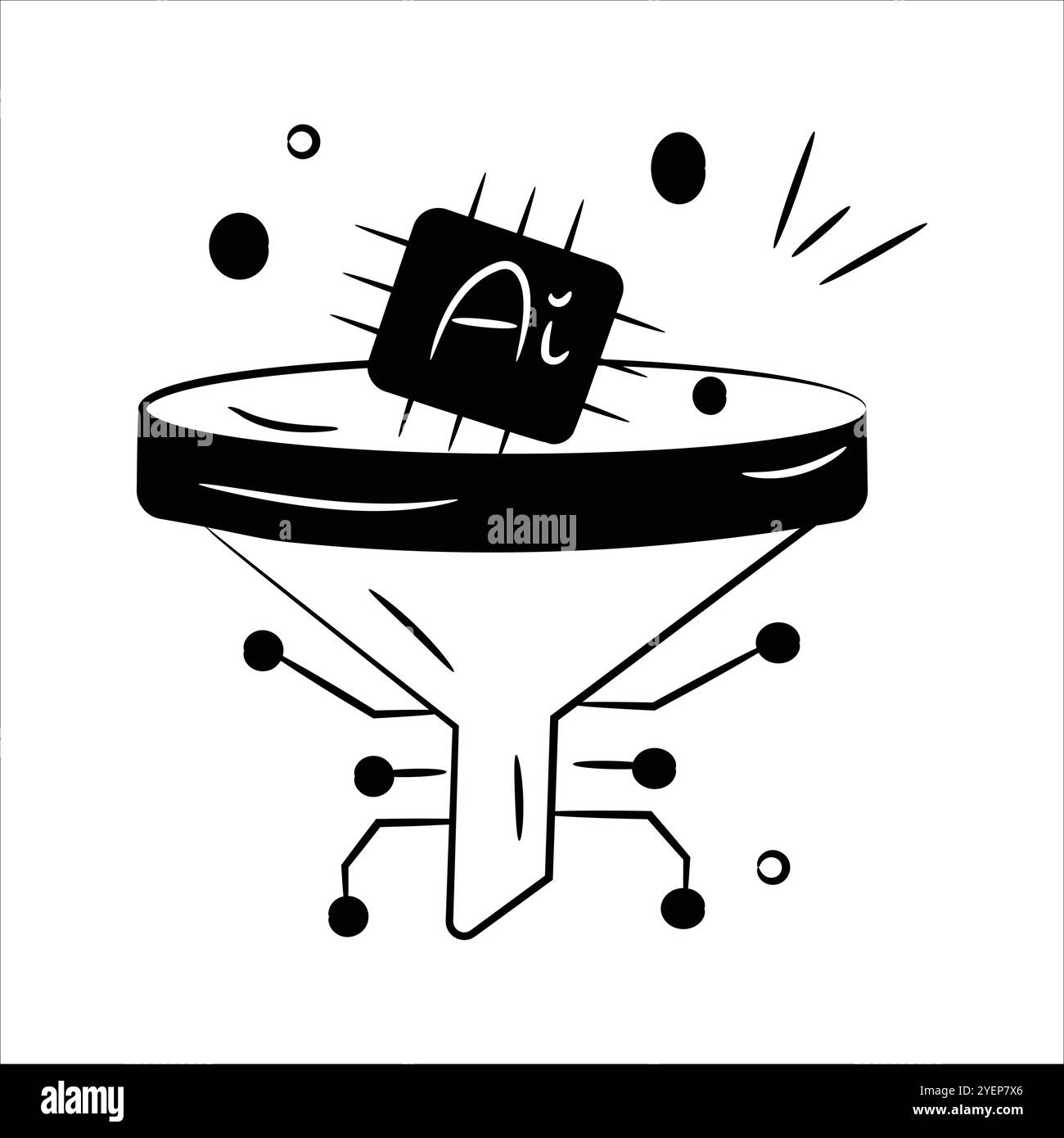 A funnel with an AI chip, representing data filtering and processing ... A funnel with an AI chip, representing data filtering and processing ...