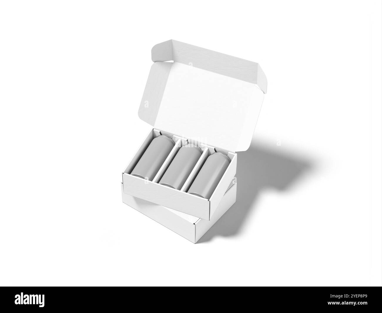 White Box Package with Metallic Drink Can 3D Mockup Isolated Stock ...