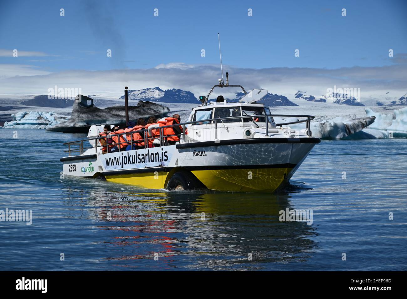 An old military amphibious cargo vehicle is used to transport tourists ...
