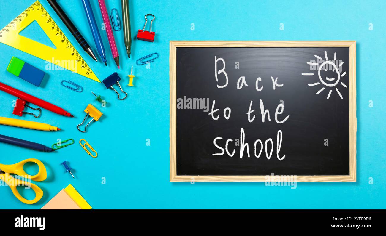Back school blue items hi-res stock photography and images - Alamy