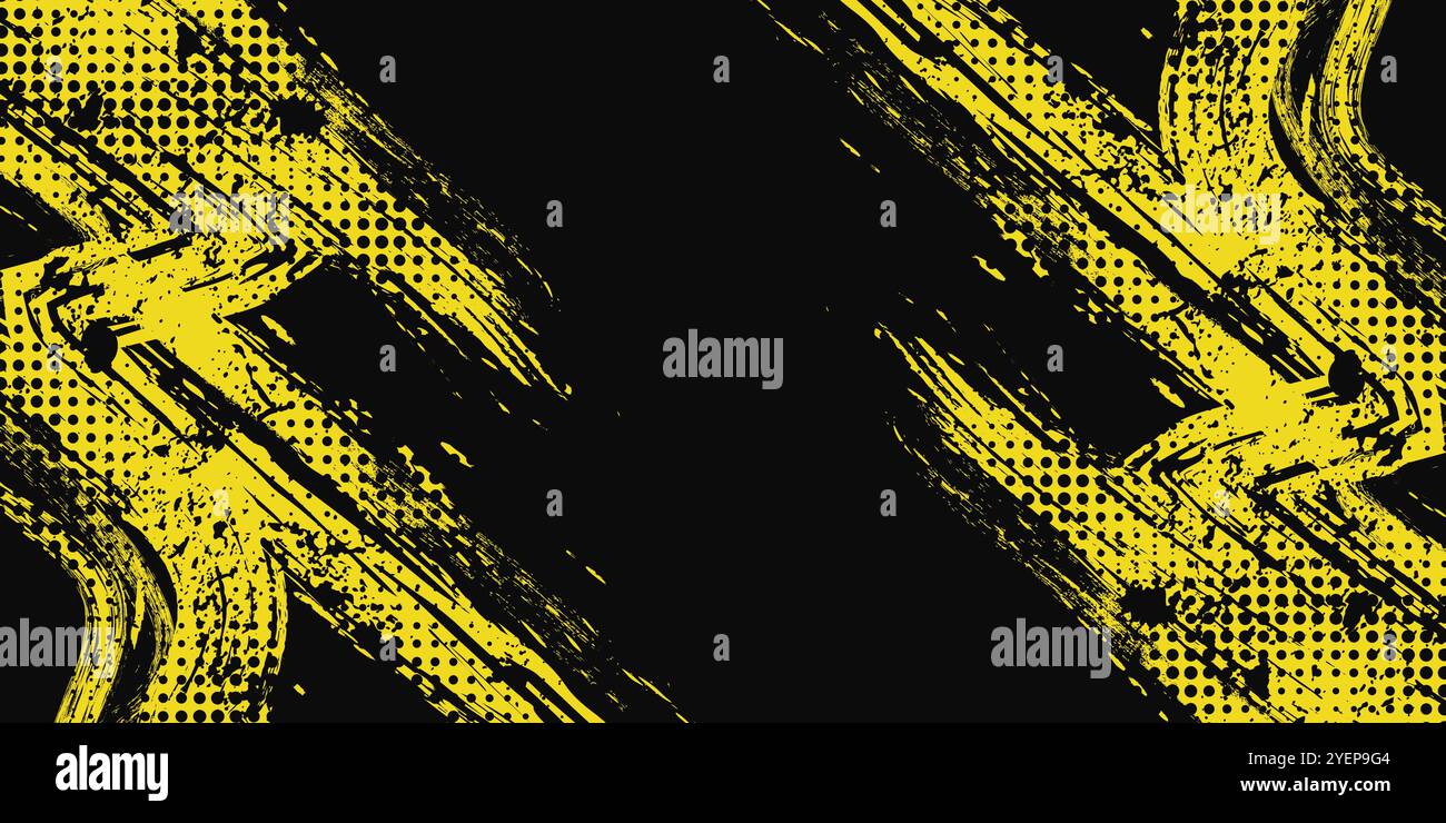 Abstract Black and Yellow Dirty Grunge Background with Halftone Effect. Sports Background with ...