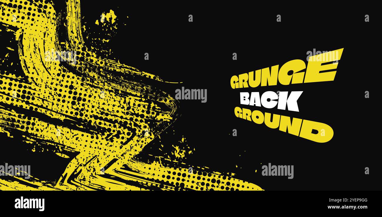 Abstract Black and Yellow Dirty Grunge Background with Halftone Effect. Sports Background with ...