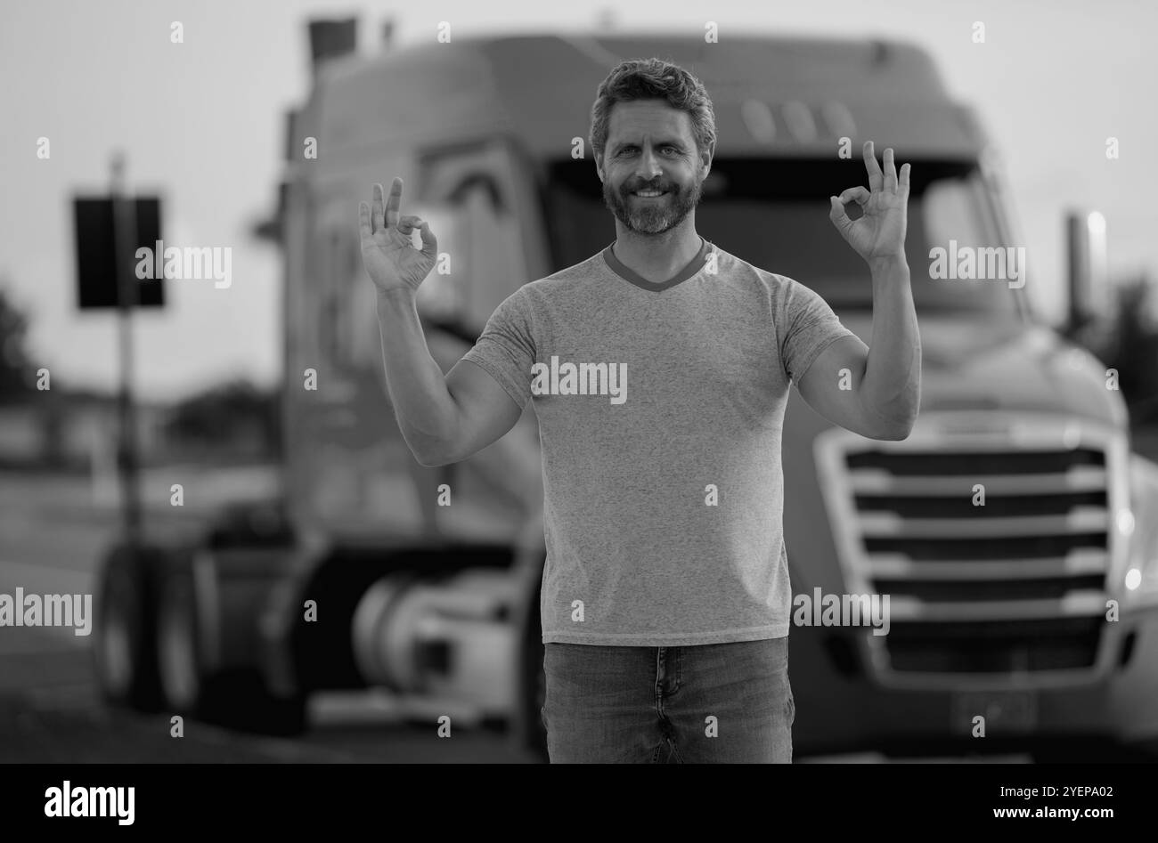 Man trucker driver lorry Black and White Stock Photos & Images - Alamy