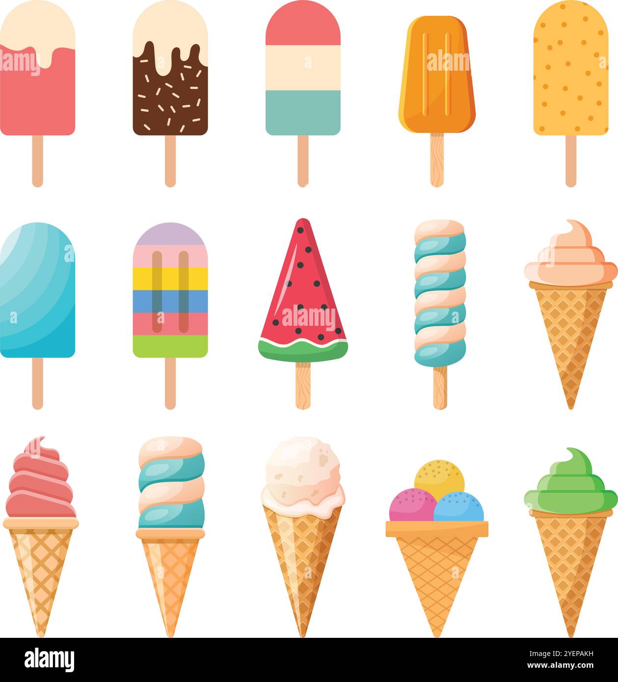 Ice cream popsicle icon set collection in flat style. Tasty dessert ...