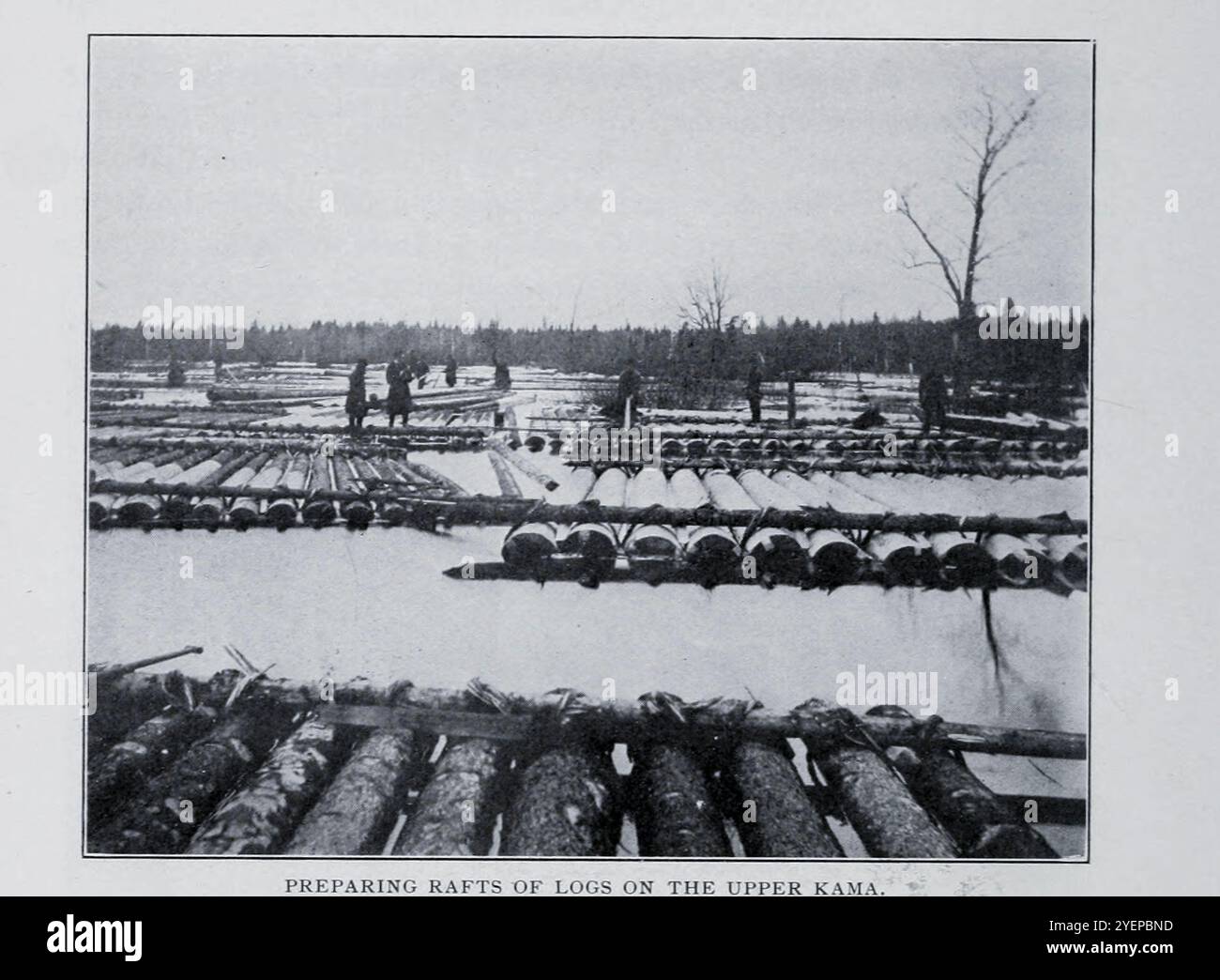 PREPARING RAFTS OF LOGS ON THE UPPER KAMA RIVER from the Article RUSSIA ...
