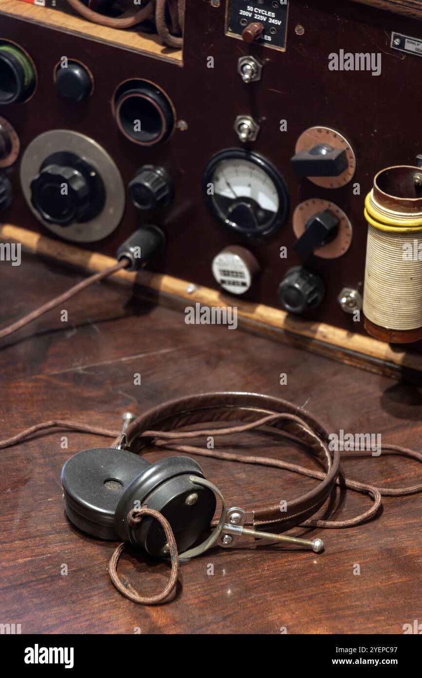 Historical military radio station headphones Stock Photo - Alamy