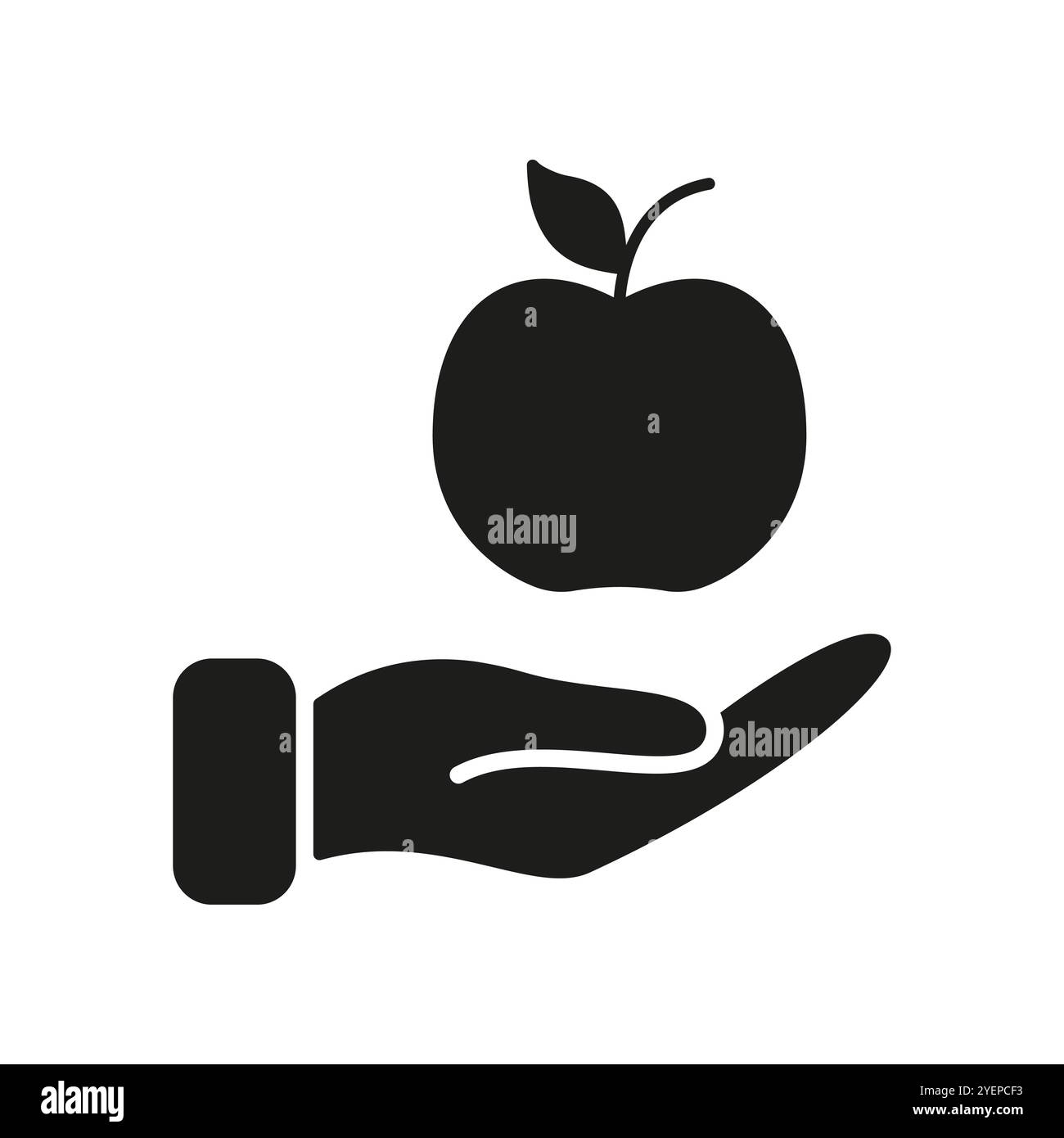 Hand Holding Apple Silhouette Icon. Diet And Vegan Food Concept For ...