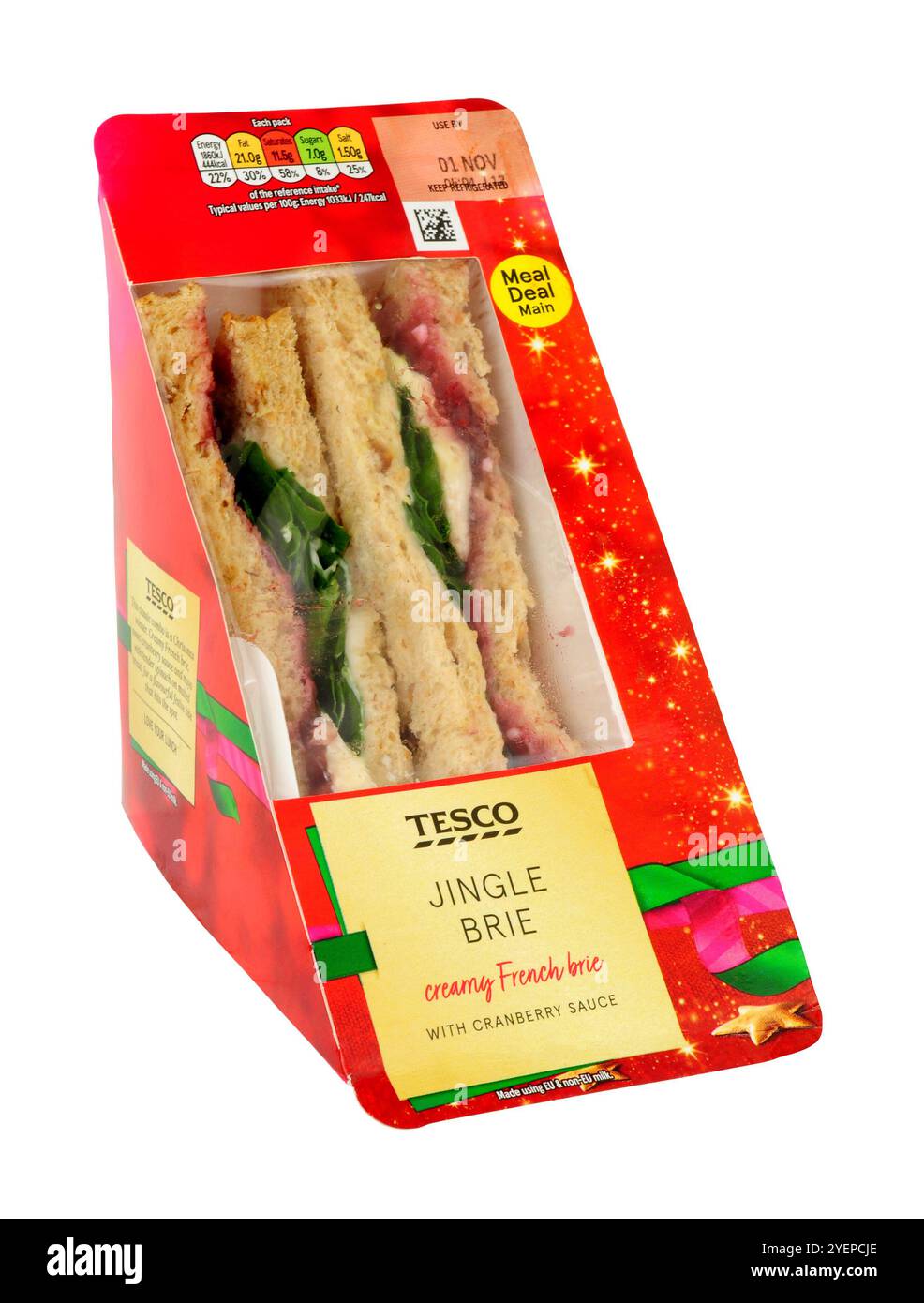 Tesco supermarket Christmas jingle Brie sandwich pack, malted bread ...