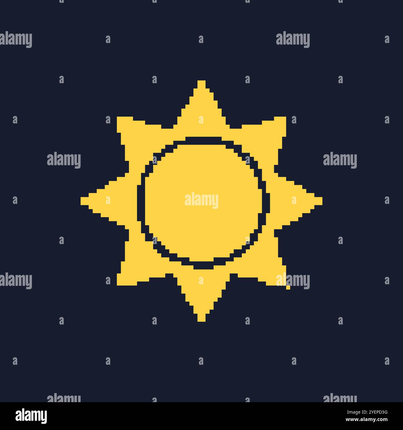 Sun Pixel Art Icon. Retro Game Yellow Sun Isolated on Dark Background ...