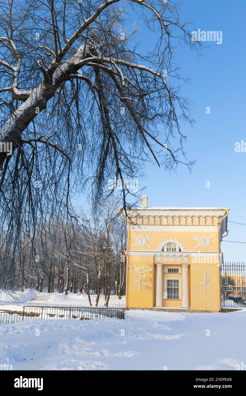 The 19th century city outpost building and an overhanging tree in ...
