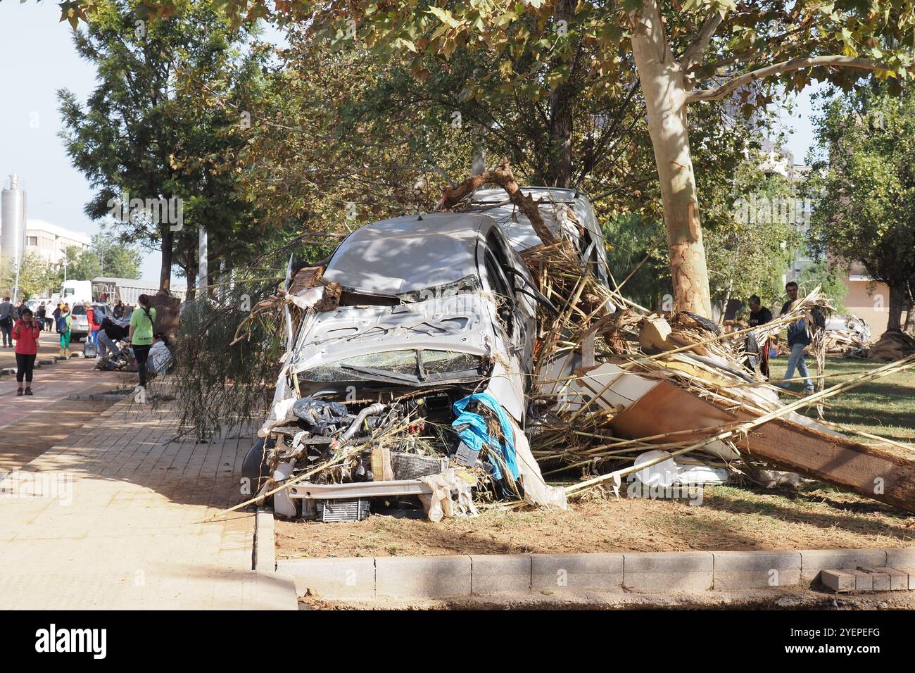 The aftermath of hurricane Dana in Valencia, Spain - Destroyed car ...