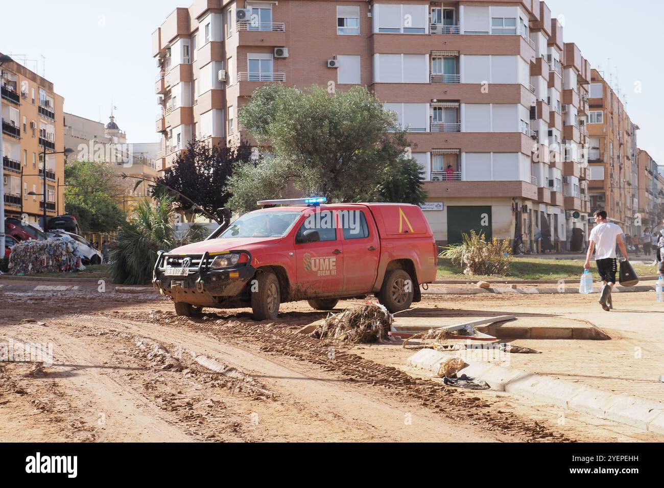 The aftermath of hurricane Dana in Valencia, Spain - Emergency vehicle ...