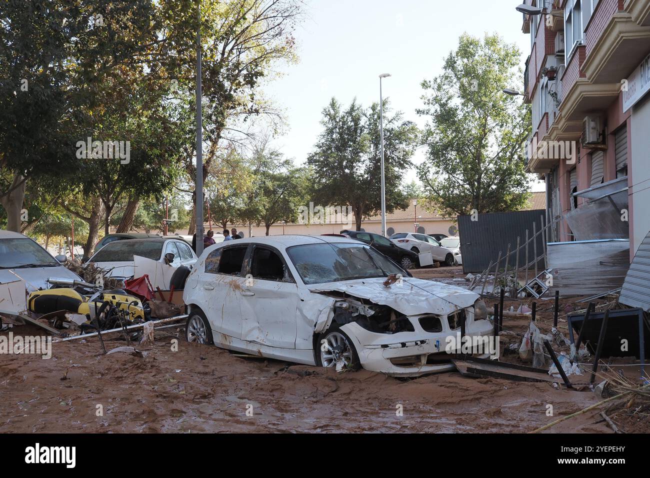 The aftermath of hurricane Dana in Valencia, Spain - Damaged car ...