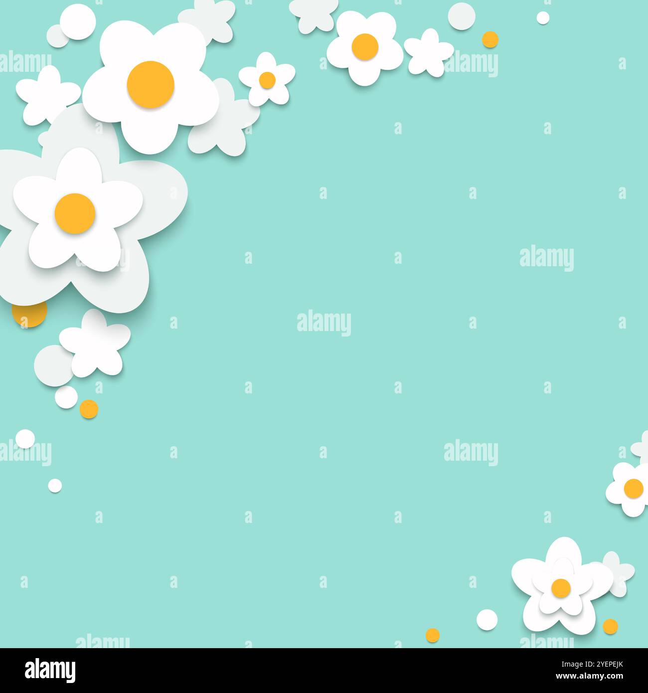 Paper cut floral background. White flowers on cyan color background ...