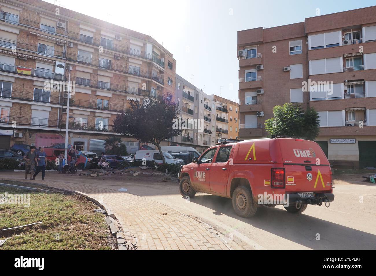 The aftermath of hurricane Dana in Valencia, Spain - Emergency vehicle ...