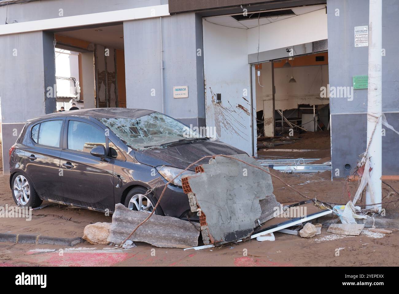 The aftermath of hurricane Dana in Valencia, Spain - Damaged car and ...
