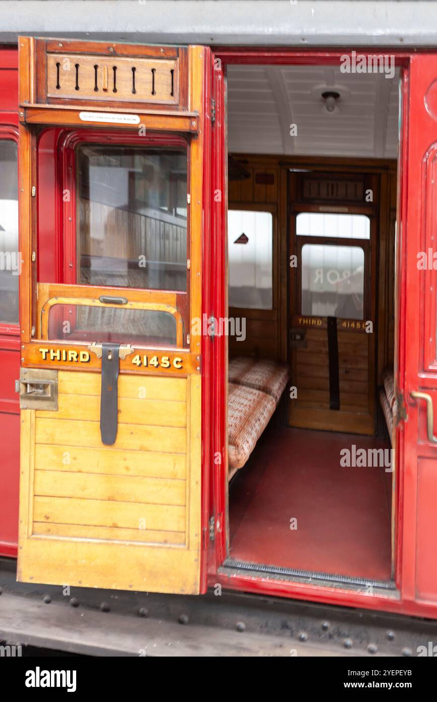View of a 3rd class compartment of an Edwardian bogie coach ...