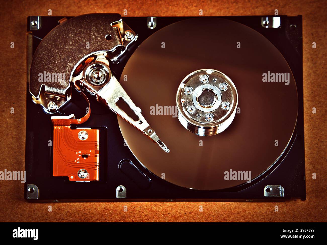 Toned Photo of Detail of the Opened Old Hard Disk Drive closeup Stock ...