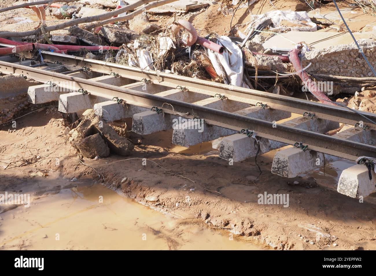 The aftermath of hurricane Dana in Valencia, Spain - Damaged railway ...