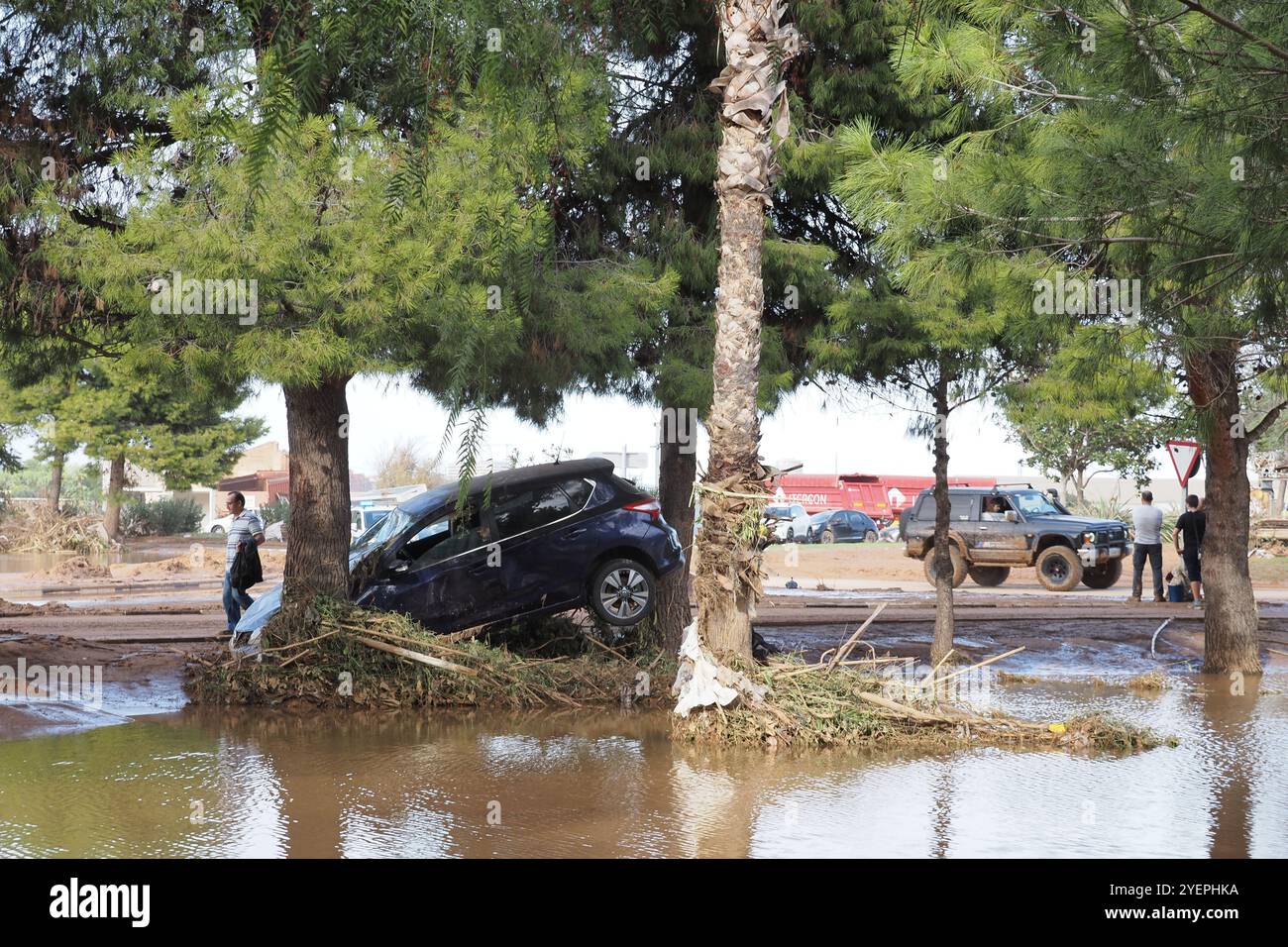 The aftermath of hurricane Dana in Valencia, Spain - Flooded street ...