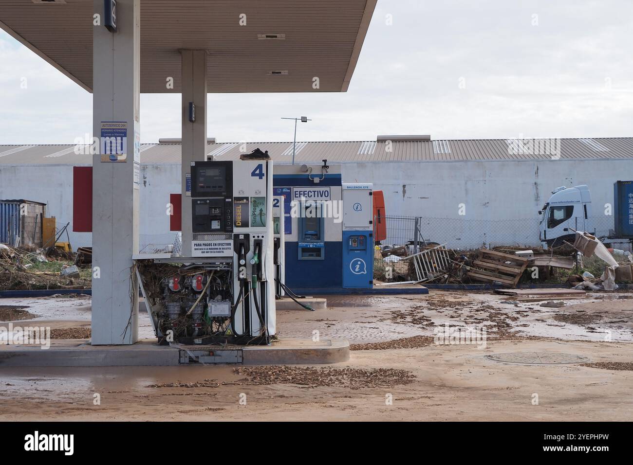 The aftermath of hurricane Dana in Valencia, Spain - Devastated gas ...