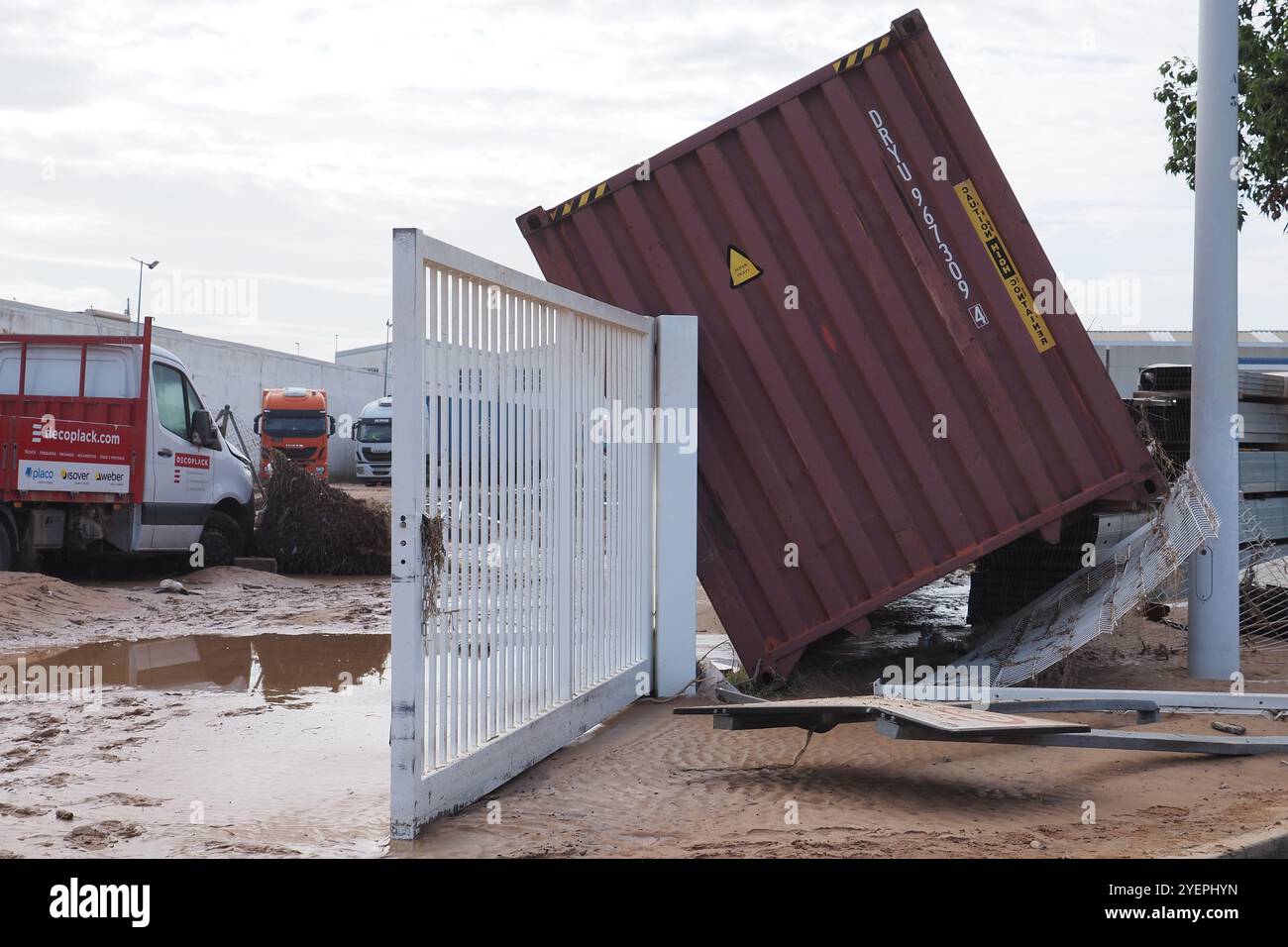 The aftermath of hurricane Dana in Valencia, Spain - Fallen intermodal ...