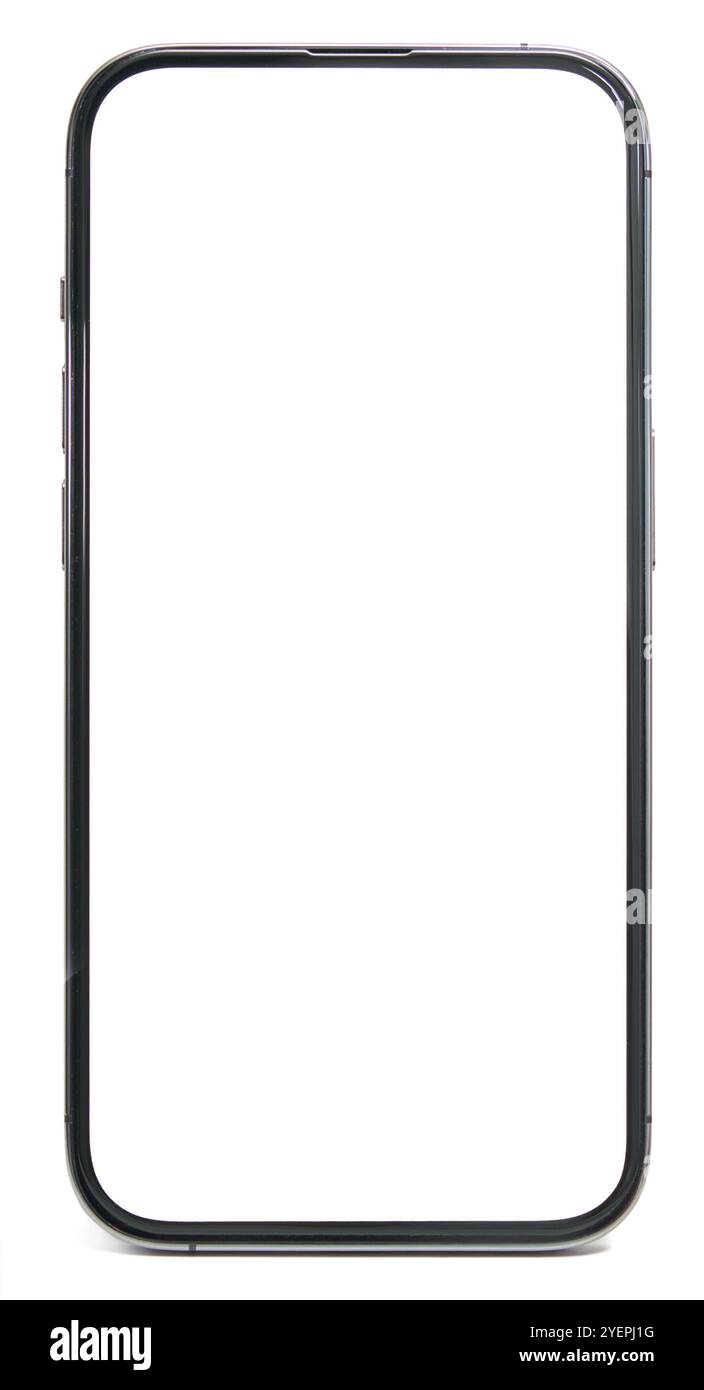 Big blank empty mobile phone with mock up screen isolated on white ...