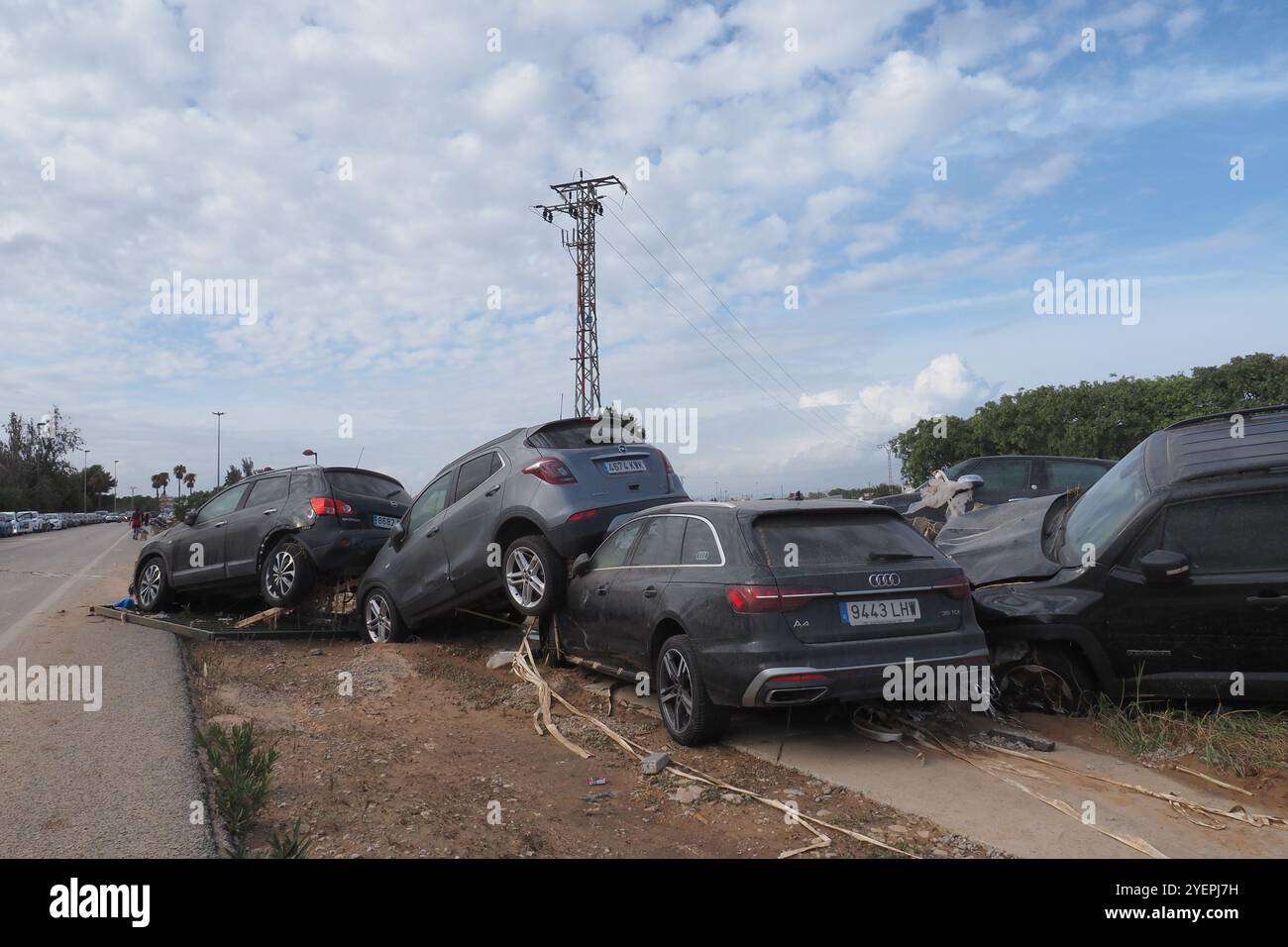 The aftermath of hurricane Dana in Valencia, Spain - Damaged cars ...