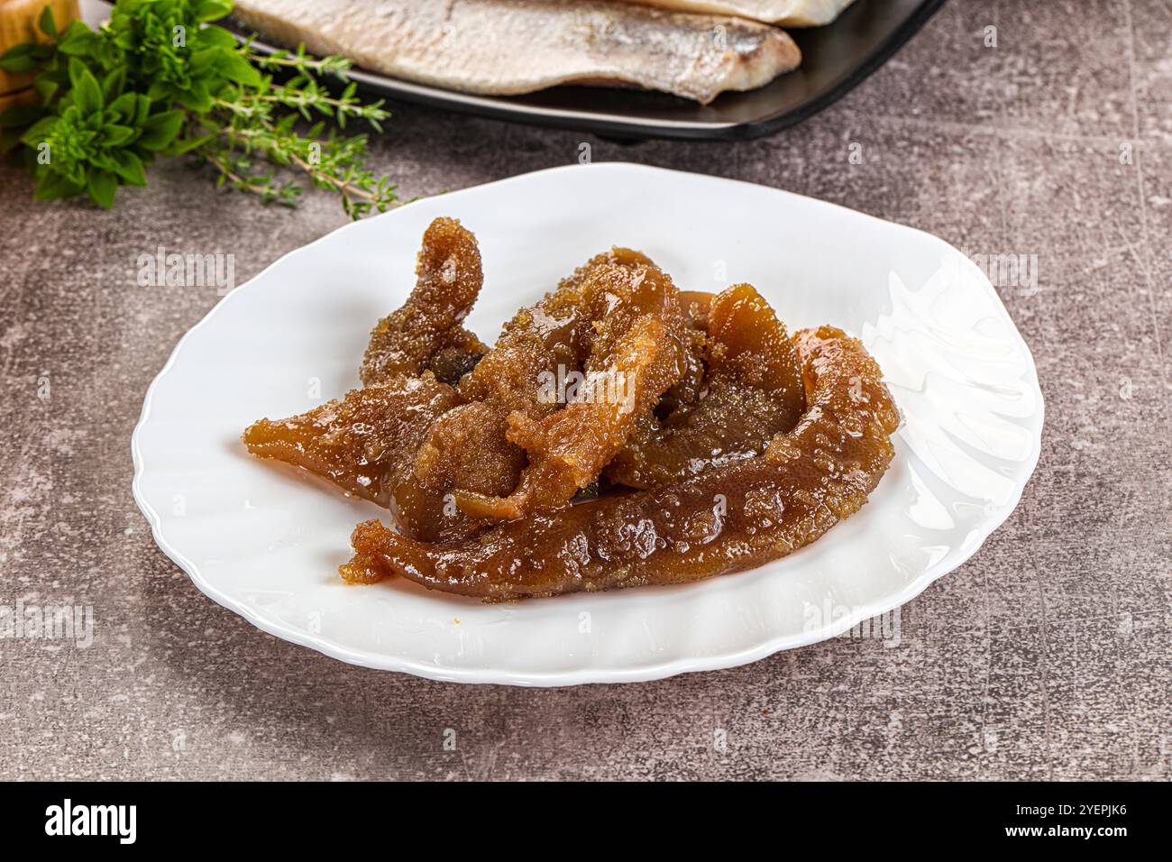 Salted Herring roe snack in the plate Stock Photo - Alamy