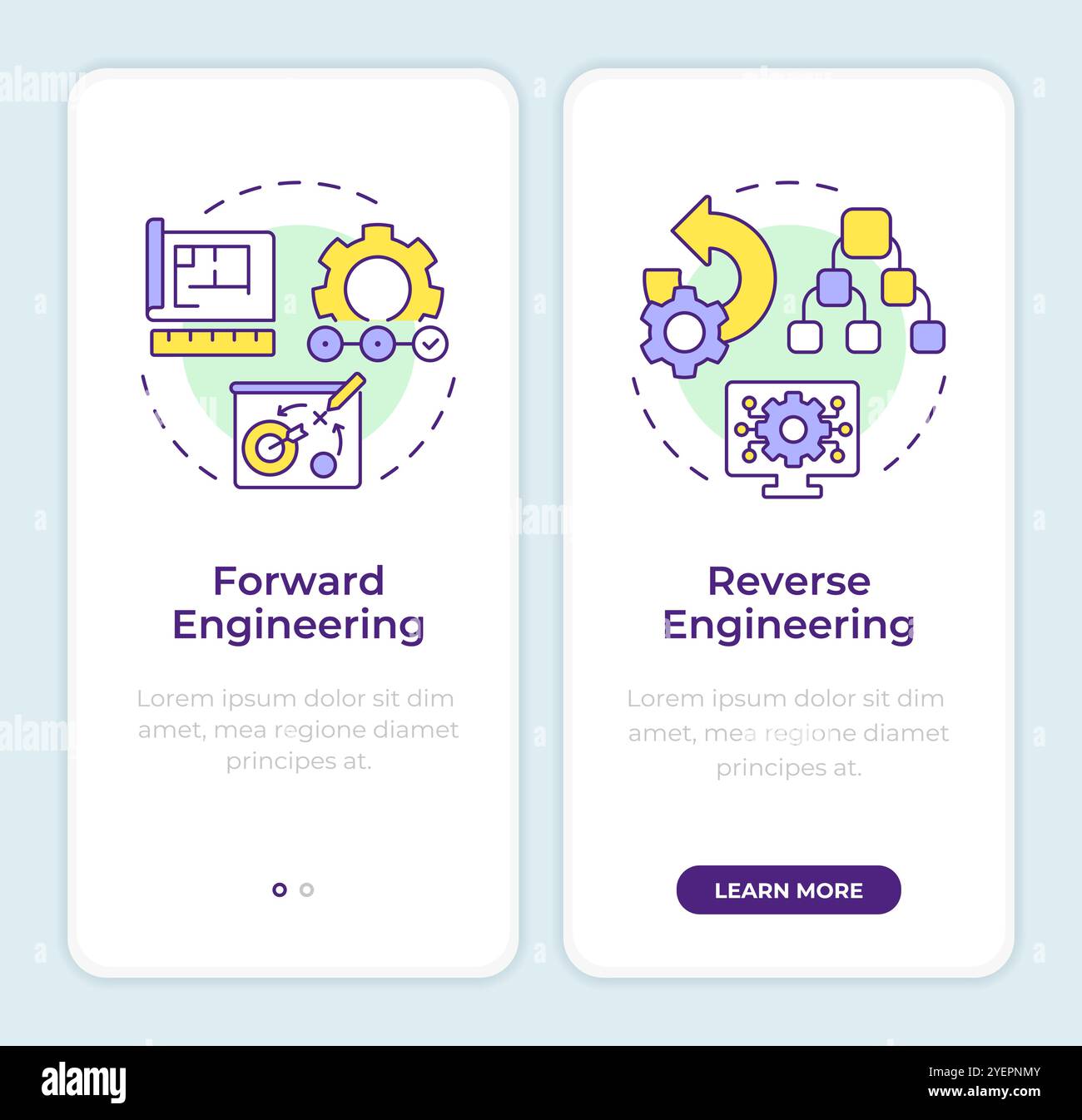Forward vs reverse engineering onboarding mobile app screen Stock Vector Image & Art - Alamy