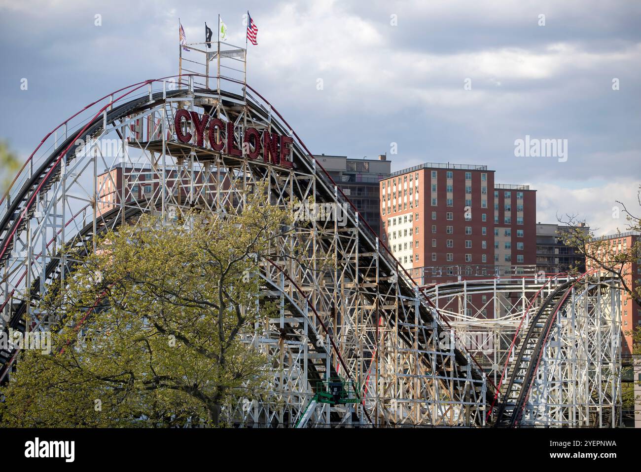 This image captures the famous Cyclone roller coaster at Coney Island ...