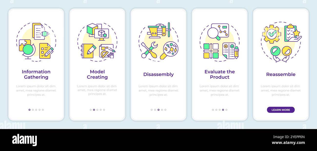 Reverse engineering process onboarding mobile app screen Stock Vector ...