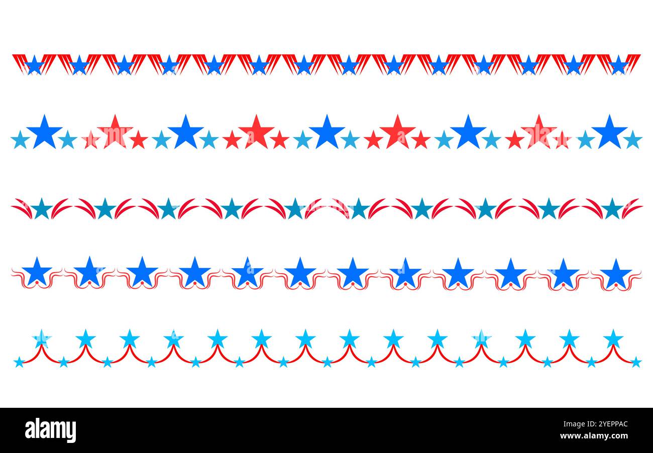Decorative festive stripes dividers with USA flag symbols vector design ...