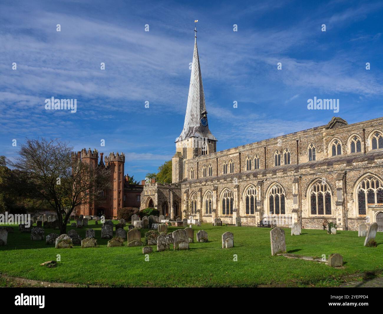 Deanery Tower and St Marys church in the town of Hadleigh, Suffolk; the ...