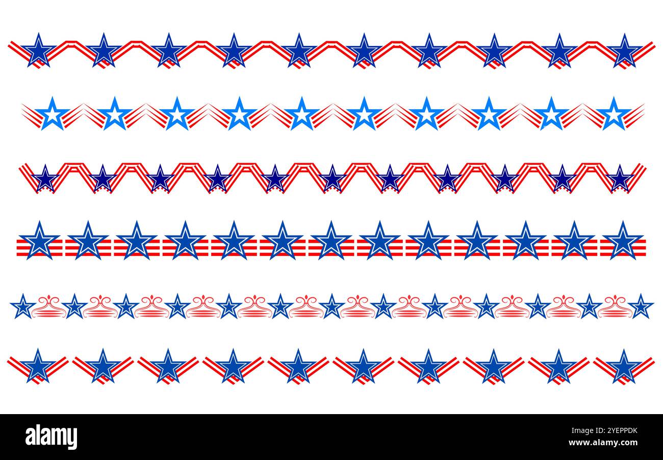 Decorative dividers borders set with US flag symbols vector design ...