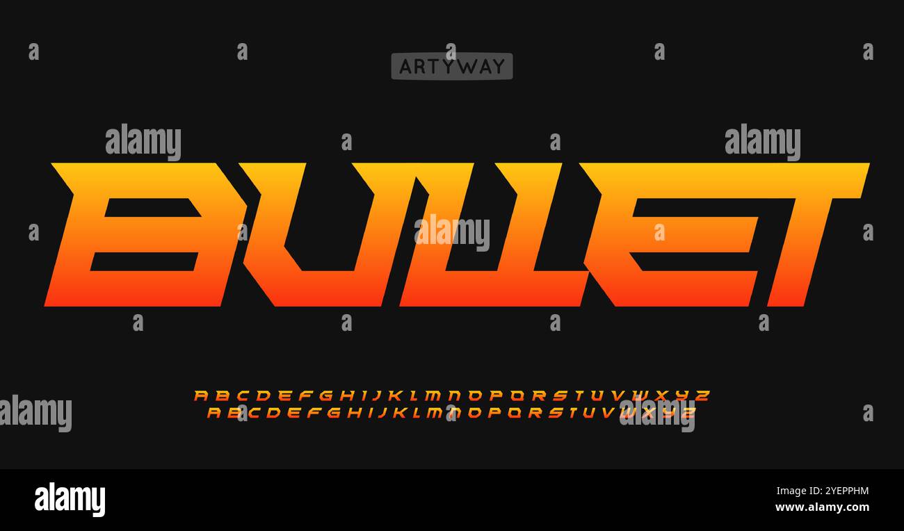 Sharp powerful alphabet, bold italic letters with acute spurs, bullet ... Sharp powerful alphabet, bold italic letters with acute spurs, bullet ...