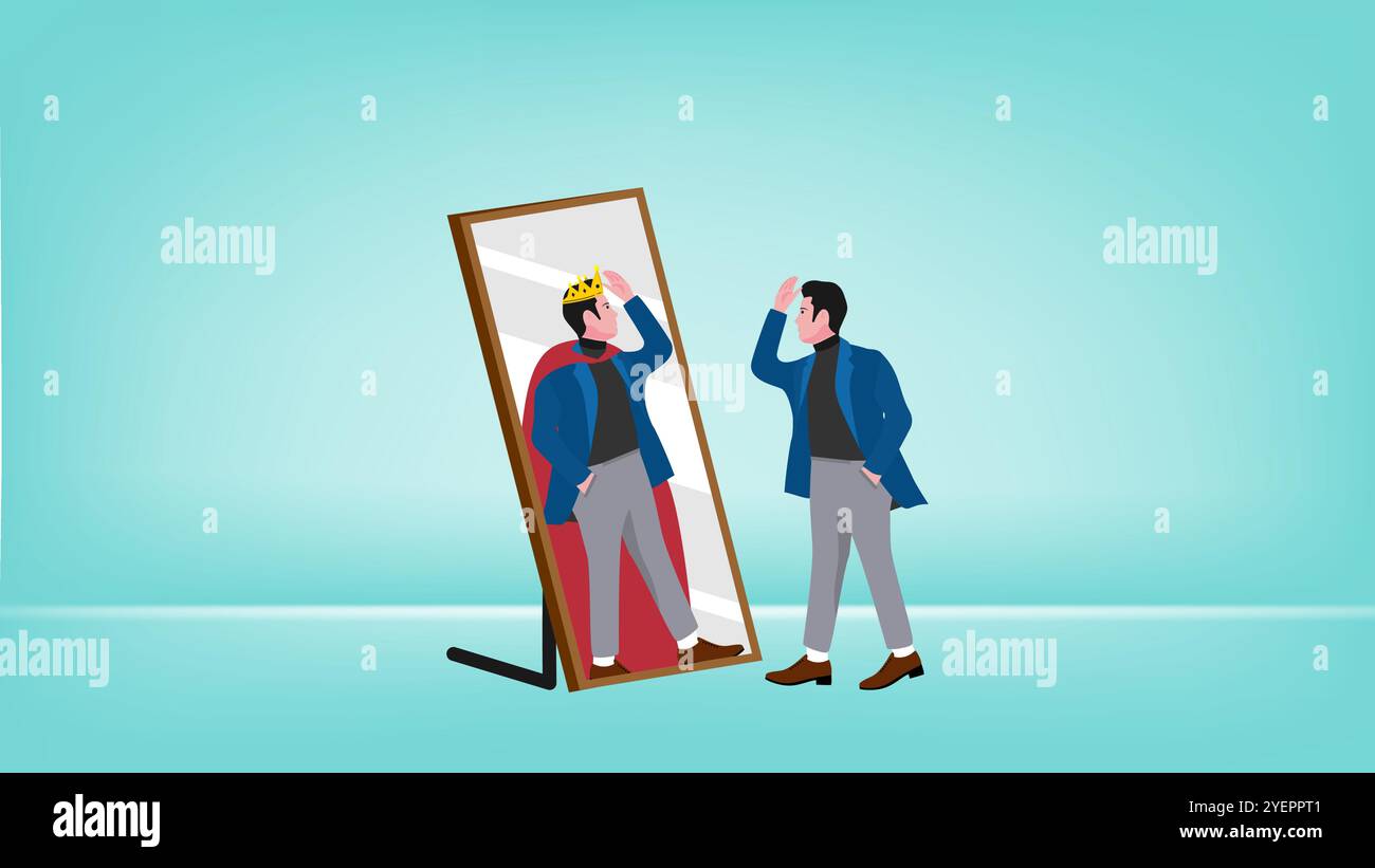 businessman looking in the mirror with the image of himself being a ...