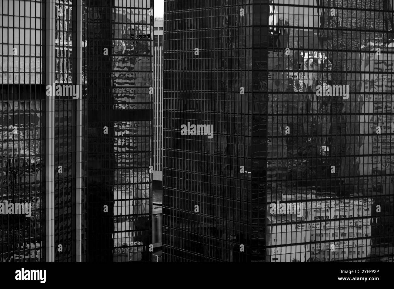 Black and white reflections off of the windows of skyscrapers Stock ...