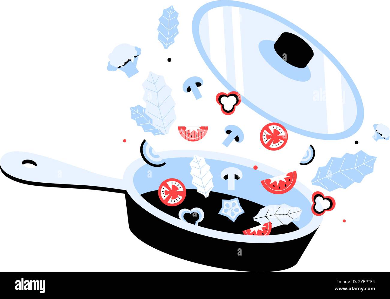 Pan With Floating Vegetables And Ingredients In Flat Vector ...