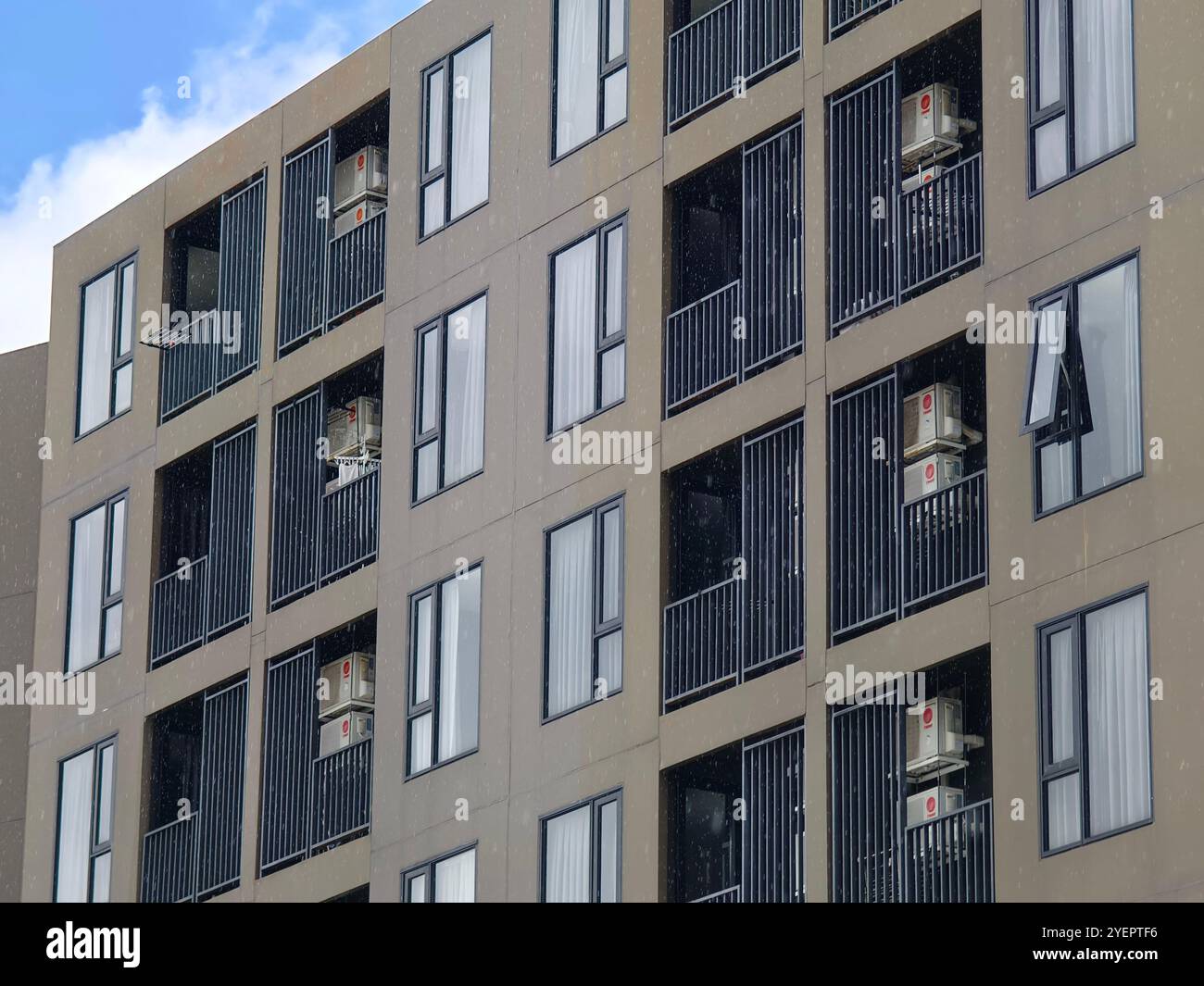 Detailed view of windows, doors and balconies of city buildings Stock ...