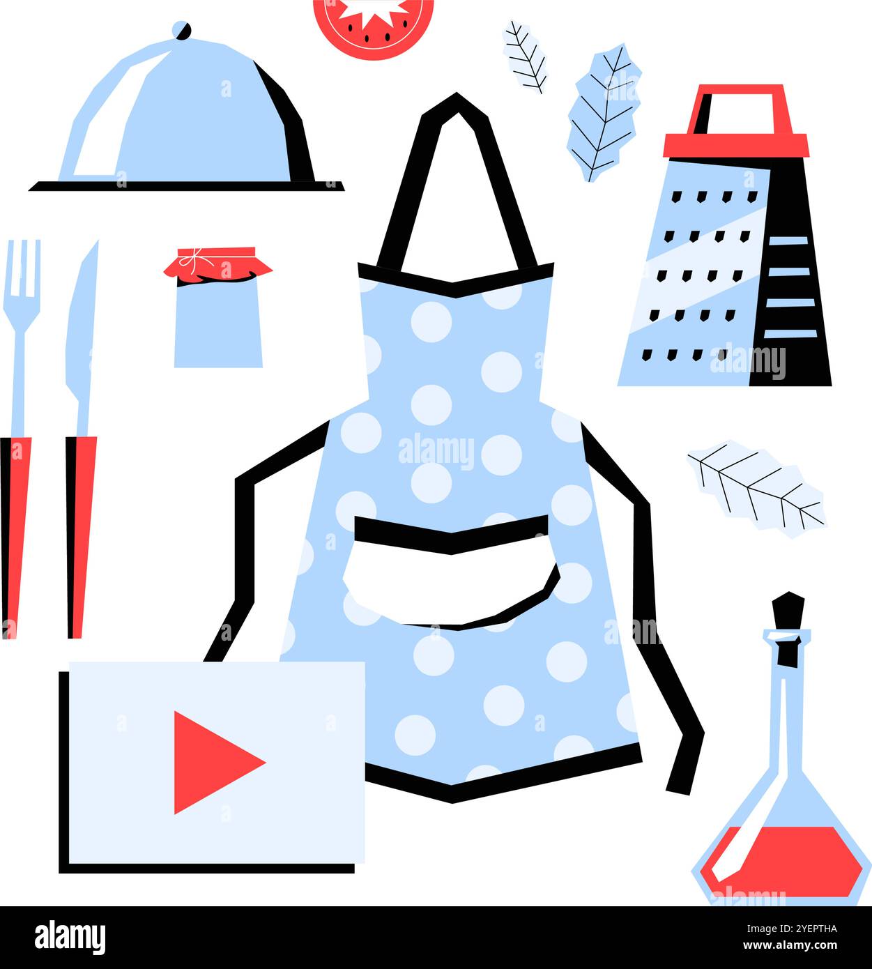 Cooking Essentials With Apron And Kitchen Utensils In Flat Vector ...