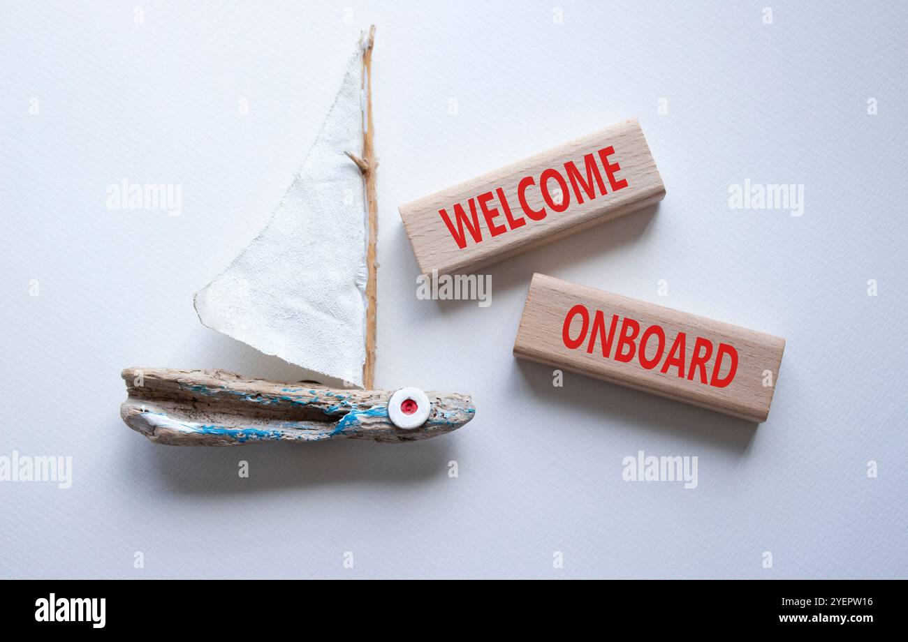 Welcome onboard symbol. Concept words Welcome onboard on wooden blocks ...