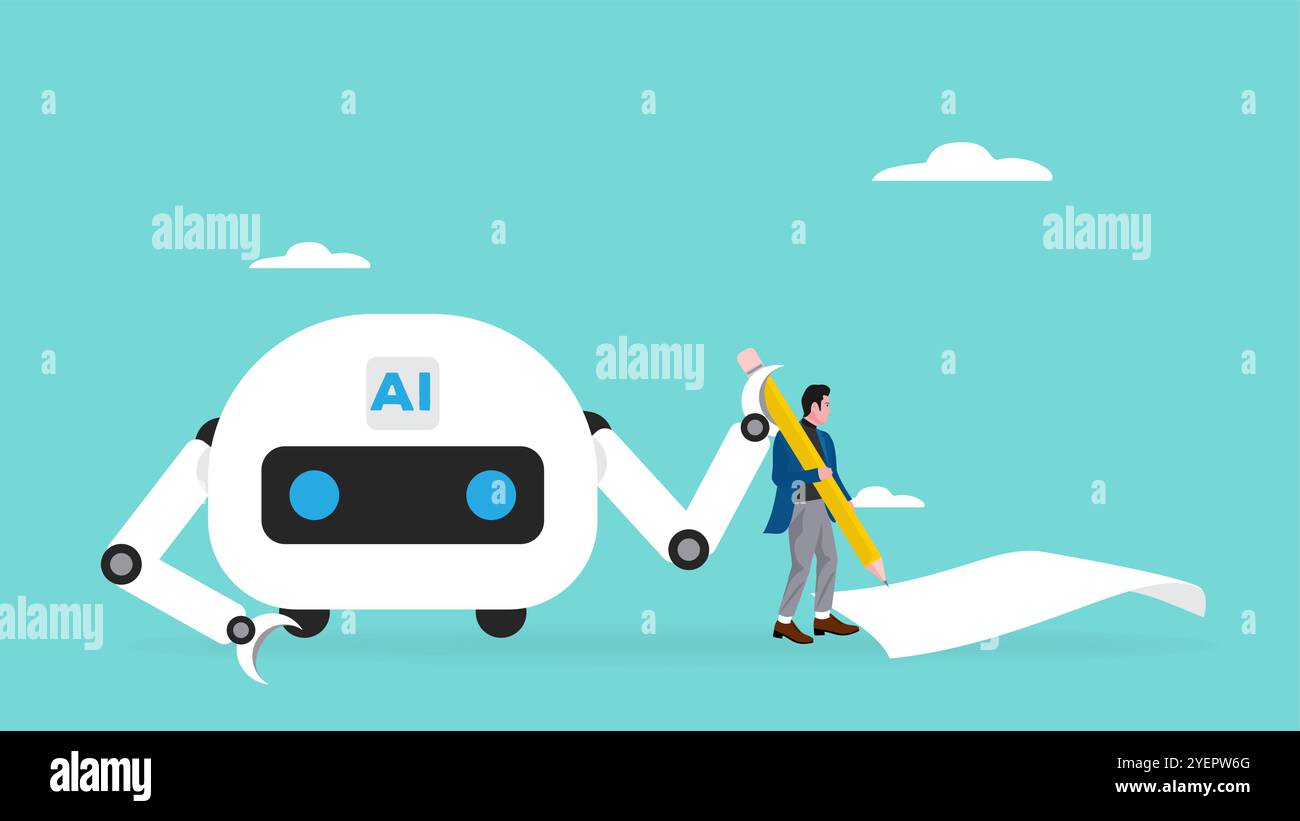 AI with future of work with the concept of a businessman who works assisted by an AI robot, work ...