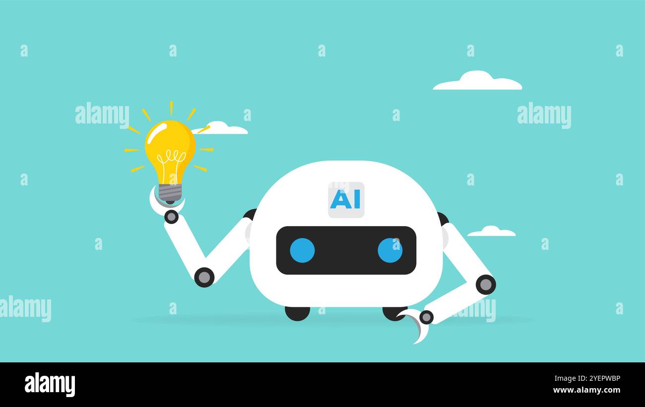 AI robot illustration carrying a light bulb is suitable for describing ...