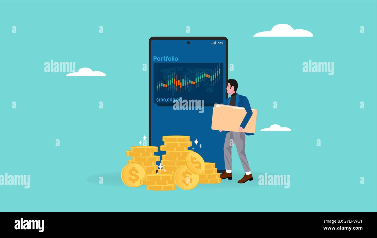 stock market investment portfolio flat design illustration, financial ...